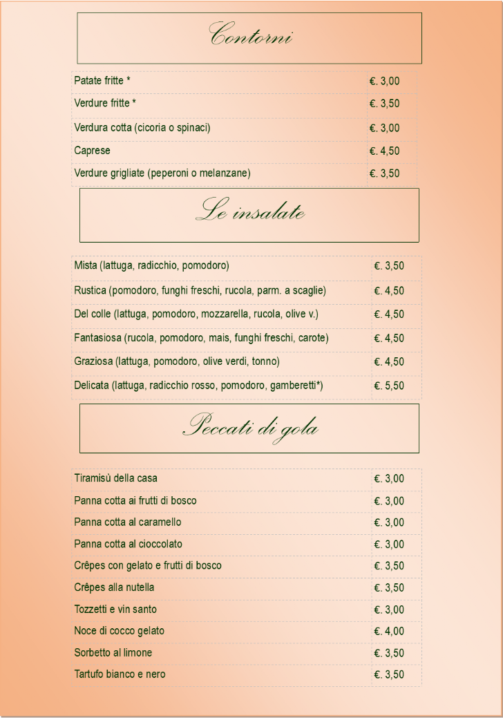 IL MENU' - Ristorante Villa Anita